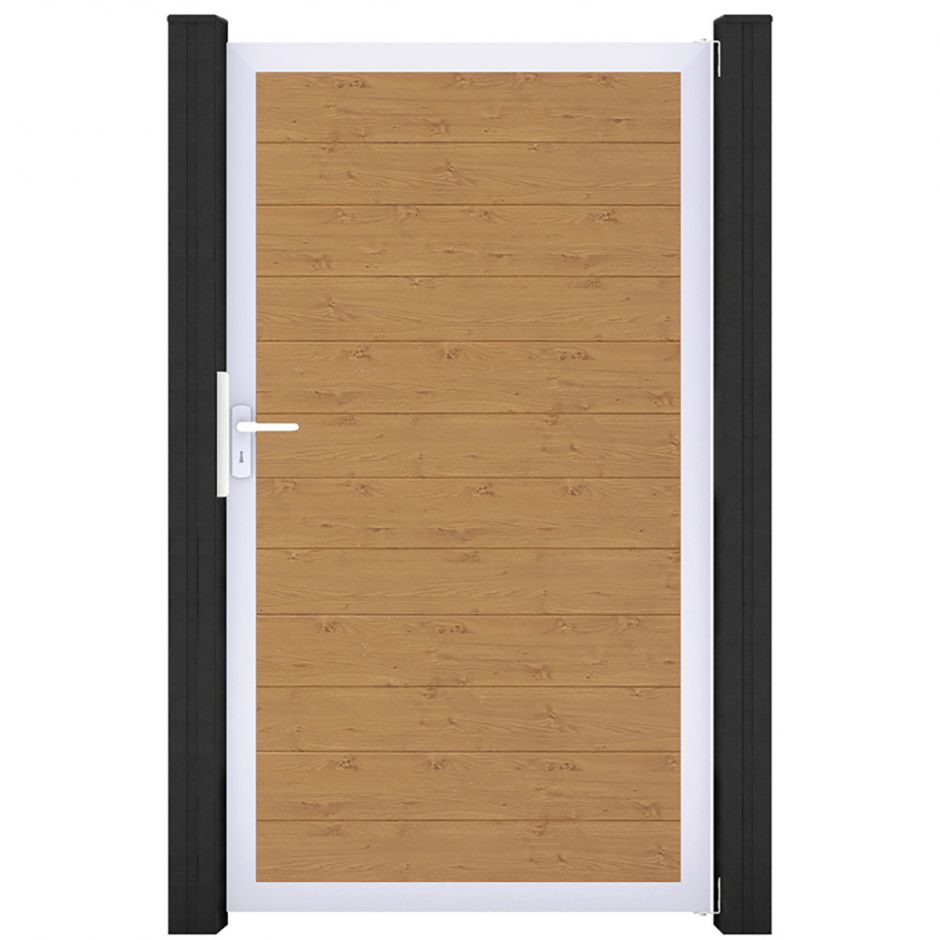 Portillon étroit GroJa BasicLine PVC clôture à lames, couleur chêne naturel